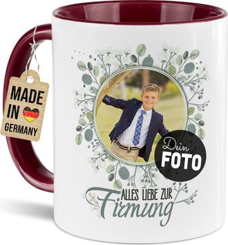 Tassendruck Tasse zur Firmung mit Foto selbst gestalten - Alles Liebe zur Kommunion - Kreis - Personalisierte Firmungsgeschenke - Keramiktasse, 300 ml, Innen & He