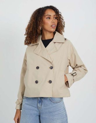 Brave Soul Trench-coat court &agrave; double boutonnage - Taupe-Neutre