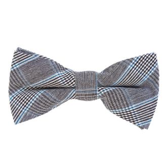 DonDon Herren Fliege 12 x 6 cm kariert gebunden und stufenlos justierbar aus Baumwolle im Tweed Style grau-blau