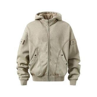 Generic Sweat &agrave; capuche zipp&eacute; pour homme vintage surdimensionn&eacute; d&eacute;contract&eacute; en coton avec poches Streetwear, abricot, XL