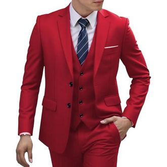 Generic Ensemble 2 pi&egrave;ces pour homme - Coupe ajust&eacute;e - &Eacute;l&eacute;gant costume de mariage daffaires formel - Smoking simple boutonnage - Blazer et pantalon, Rouge, XX