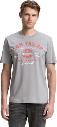Tom Tailor T-Shirt pour Homme avec Logo imprim&eacute; en Coton, 30992 - Gris Formel, L