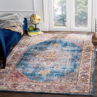 Safavieh Traditionell Teppich für Wohnzimmer, Esszimmer, Schlafzimmer - Bristol Collection, Kurzer Flor, Blau und Elfenbein, 183 X 274 cm