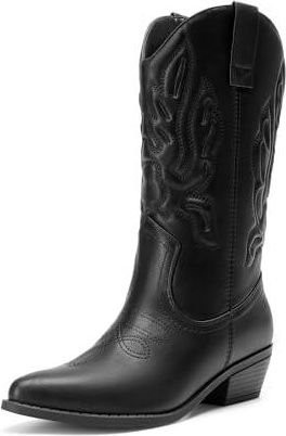 Dream Pairs Bottes Femme Classique Bottes Western pour Femmes Confortable Bottines El&eacute;gantes,Size 40.5,Tout Noir,DWUMMB2419