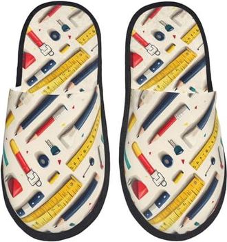 Generic Chaussons Femme Homme Impression De Règle Avec Stylos De Couleur Chaussons Automne Hiver Doublées En Peluche Pantoufles À La Maison, Pour Fête, Mariag