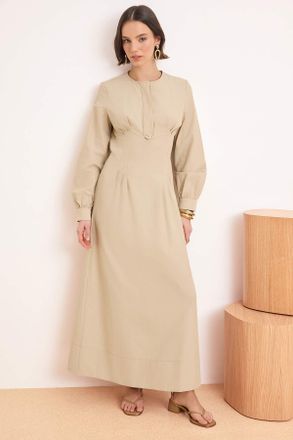 Trendyol Modest Damen Beige Einfarbig Maxi Lang Casual Skater Modest Kleider