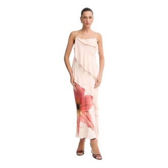 Patrizia Pepe Robe Longue Fleurie &agrave; Volants - Femme - Robes - Beige - Taille: 40 FR
