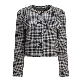 Self Portrait Schwarze Houndstooth Crystal Trim Jacke - - Jackets - Damen - Schwarzk - M