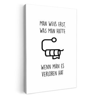 MuchoWow © Leinwand Bilder 40x60 cm Wanddeko Badezimmer WC Toilette Aesthetic Room Decor Deko Zimmer Wandbilder Modern Bild auf Leinwand Zitate - Weiß - Toilet