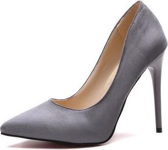 Generic Escarpins à talons aiguilles en faux daim pour femme - Chaussures classiques à bout pointu pour mariage, fête, bureau, gris, 38.5 EU