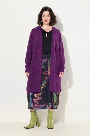 Ulla Popken Strickjacke Long-Strickjacke offene Form V-Ausschnitt