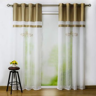 Joyswahl halbtranspatente Gardine Landhausstil Vorhang mit Stickerei Blumen »Leni« Schals Fenster Vorhänge BxH 140x225cm Sand mit Ösen 1 Stück