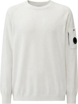 C.P. Company C.p. Company, Homme, Sweatshirts et sweats &agrave; capuche, Blanc, Taille: L Pull Ras du Cou en Cr&ecirc;pe de Coton avec Lentille