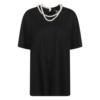 Junya Watanabe Femme, Tops, Noir, Taille: 40 FR T-shirt en coton avec encolure perl&eacute;e