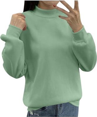 Generic Chandail ample &agrave; col rond pour femme - Manches longues - Tendance - Col haut - Doublure en polaire - Couleur unie - Style d&eacute;contract&eacute; - Pour lautomne 