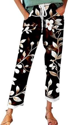 Generic Pantalon Fluide Femme &Eacute;t&eacute; Chic Lin Large Elegant Womens Autumn Fragrant Linen Print Casual Pants Perfect for Spring Comfortable and Trendy for Pantaco