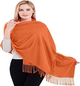 CJ Apparel Orange Citrouille Couleur Unique Style Tiss&eacute; en Serg&eacute; 100% Cachemire Ch&acirc;le Echarpe Manteau Etole Plaid Pashmina Nouvelle