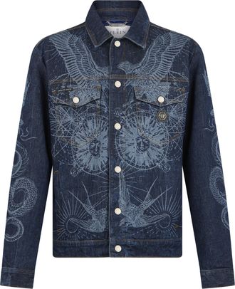 Philipp Plein Denim Trucker Jacket Jacquard Monogram