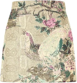 Roberto Cavalli Femme, Jupes, Beige, Taille: 34 FR Minijupe avec Imprim&eacute; Oiseau Oriental