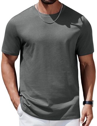 Coofandy Tshirt Herren Baumwolle Shirt Leicht Sommer T Shirt Rundhals T-Shirt Kurzarm Sportshirt Basic Tee Dunkelgrau XXL