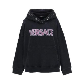Versace Cotton Logo Sweatshirt - - Sweatshirts & Hoodies - Damen - Schwarzk - XS