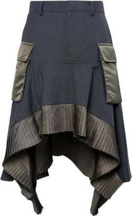 sacai Femme, Jupes, Gris, Taille: 42 FR Suiting & Nylon Twill Midi Skirt