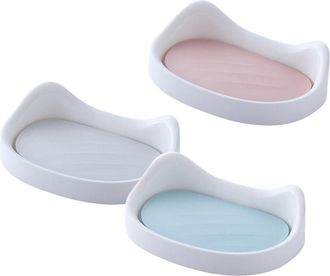 BESPORTBLE 3 St&uuml;ck Teiliges Kreatives Katzen seifenschalen Wandmontierbar und Abnehmbar Doppellagig mit Abfluss H&auml;ngende Seifendose f&uuml;r Bad und K&uuml;che rutschfest 