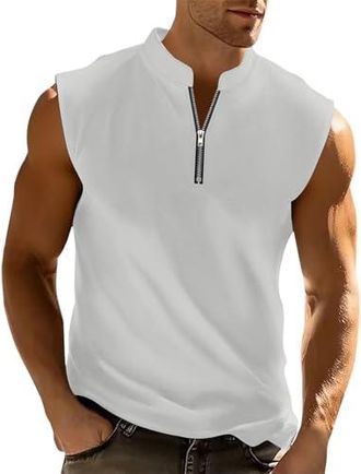 Generic DENGJIAMY D&eacute;bardeurs d&eacute;t&eacute; sans manches avec fermeture &eacute;clair 1/4 pour homme, v&ecirc;tements de gym, athl&eacute;tisme, bodybuilding, t-shirts tendance pour entra&icirc;