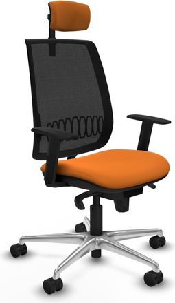 Piqueras y Crespo Alares Hochstuhl mit 1D-Armlehnen, h&ouml;henverstellbare Lendenwirbelst&uuml;tze und h&ouml;henverstellbares Kopfteil, Schwarz/Orange