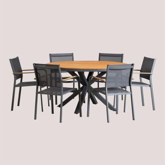 Sklum Garten-Set aus rundem Tisch (&Oslash; 140 cm) und 6 St&uuml;hle Archer Grau Graphit
