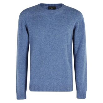 Roberto Collina Homme, Pulls, Bleu, Taille: XL Haut Col Rond Manches Longues Denim