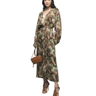 Gaëlle Paris Femme, Robes, Multicolore, Taille: 36 FR Long caftan en satin avec ceinture et pendentif