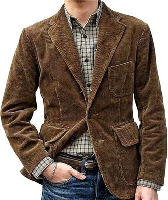 Generic Blazer d&eacute;contract&eacute; en velours c&ocirc;tel&eacute; pour homme - Style vintage et d&eacute;contract&eacute; - Revers crant&eacute; - Pour affaires, d&icirc;ner, costume de sport, marron, XXL