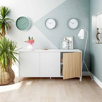 Dmora Sideboard Woburn, Buffet für Wohnzimmer mit 3 Türen, Modernes Sideboard für Wohnzimmer, 154x40h74 cm, Weiß