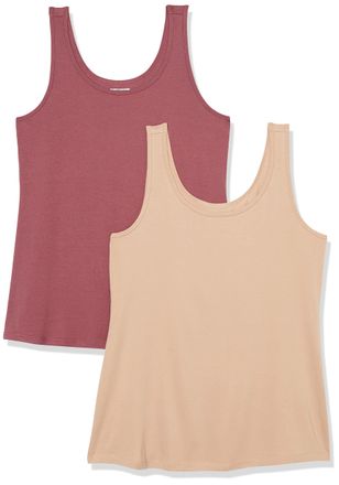 Amazon Essentials Damen Tanktop (erhältlich in Übergröße), 2er-Pack, Beige/Himbeerrot, 5XL Große Größen