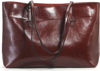 Generic Sac à main marron pour femme 100 % cuir véritable sac à bandoulière pour femme sac fourre-tout grande capacité, café, (30cm(Max Length(50cm)