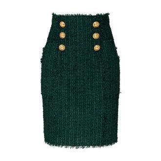 Balmain Dunkelgr&uuml;ner Tweed Bleistiftrock - - Skirts - Damen - Gr&uuml;n - XL