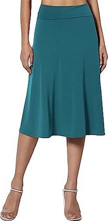 Generic Jupes mi-longues pour femme - Taille élastique - Taille élastique - Couleur basique - Polyvalente - Extensible - Évasée - Décontractée - Jupe de trava