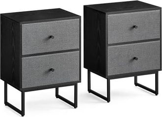 Vasagle Nachttisch, 2er Set, Beistelltisch mit Stauraum, 2 herausnehmbare Schubladen, Nachtschrank f&uuml;r Schlafzimmer, Wohnzimmer, ebenholzschwarz-schiefergrau 