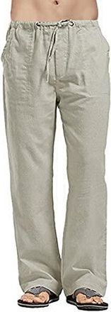 Feoya Pantalon Homme en Mélange Coton Lin Pantalons Décontracté avec Poches Pantalon de Loisir avec Cordon de Serrage S à 5XL, Gris, 4XL