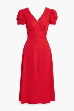 Saloni Margot Midikleid aus Cr&ecirc;pe mit Zierkn&ouml;pfen - Rot - UK 6