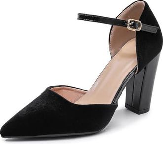 Generic Escarpins en velours avec sangle de cheville et bout pointu pour femme - Pour mariage, soir&eacute;e et f&ecirc;te, Noir, 40.5 EU