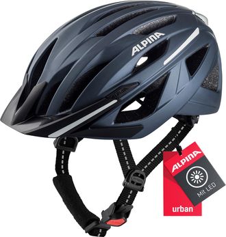 Alpina HAGA - Stoßabsorbierender, Sicherer & Optimal Anpassbarer Urban Fahrradhelm Mit Integriertem LED-Licht Für Erwachsene, Indigo matt, M (51-56 cm)