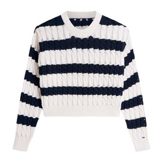Tommy Jeans Gestreifter Pullover mit Zopfmuster - - Knitwear - Damen - Mehrfarbig - XS