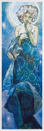 1art1 Alphonse Mucha Poster Kunstdruck Bild und Kunststoff-Rahmen - Der Mond, 1902 (91 x 30cm)