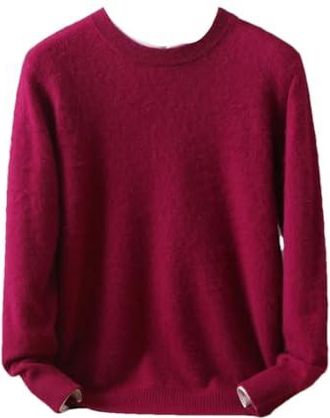 Generic Pull en tricot à manches longues pour homme 100 % cachemire de vison Couleur unie Col rond, bordeaux, XL