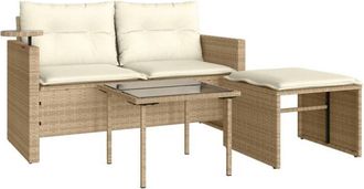vidaXL 3-tlg. Garten-Sofagarnitur mit Kissen Beige Poly Rattan - Vidaxl