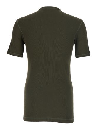 Dolce & Gabbana Mens T-Shirt Serafino Green Ribbed Cotton T-Shirts And Polos