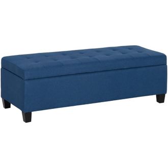 HOMCOM Banc de rangement - HOMCOM - 94,5L - siège capitonné - tissu aspect lin et pieds en bois - 125 x 49 x 41,5 cm - bleu