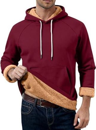 Generic Sweat &agrave; capuche pour homme - Cordon de serrage - T-shirt &agrave; manches longues - Couleur unie - Sweat &agrave; capuche doubl&eacute; - Confortable - Pull en polaire d&eacute;c
